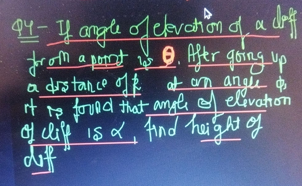 94- If angle of elevation of a cliff from a | StudyX