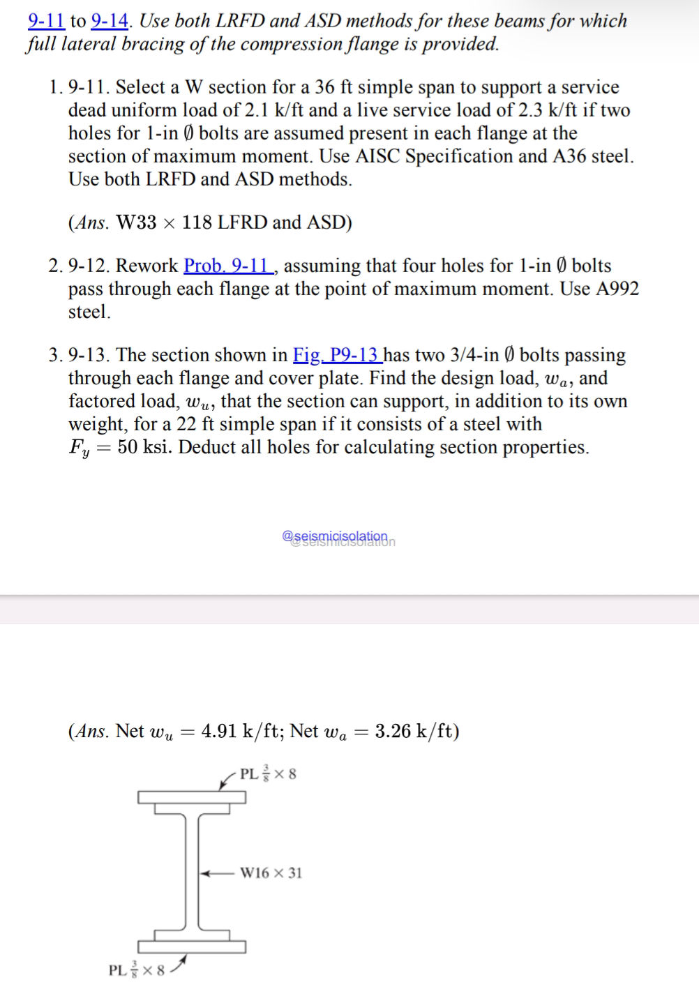 9-11 to 9-14. Use both LRFD and ASD methods | StudyX