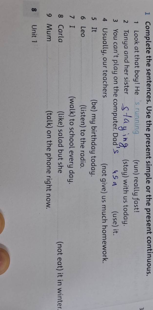 1 Complete the sentences. Use the present | StudyX