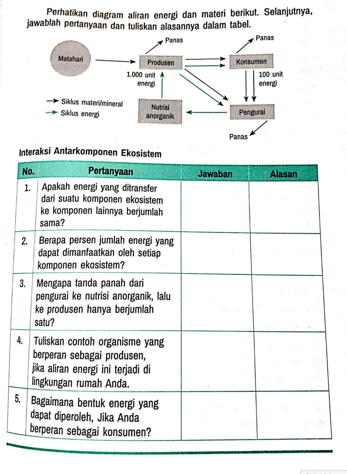 Perhatikan diagram aliran energi dan materi | StudyX