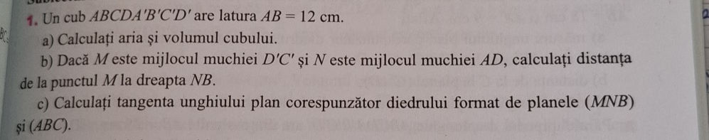 1. Un cub $ABCDA'B'C'D'$ are latura $AB = | StudyX