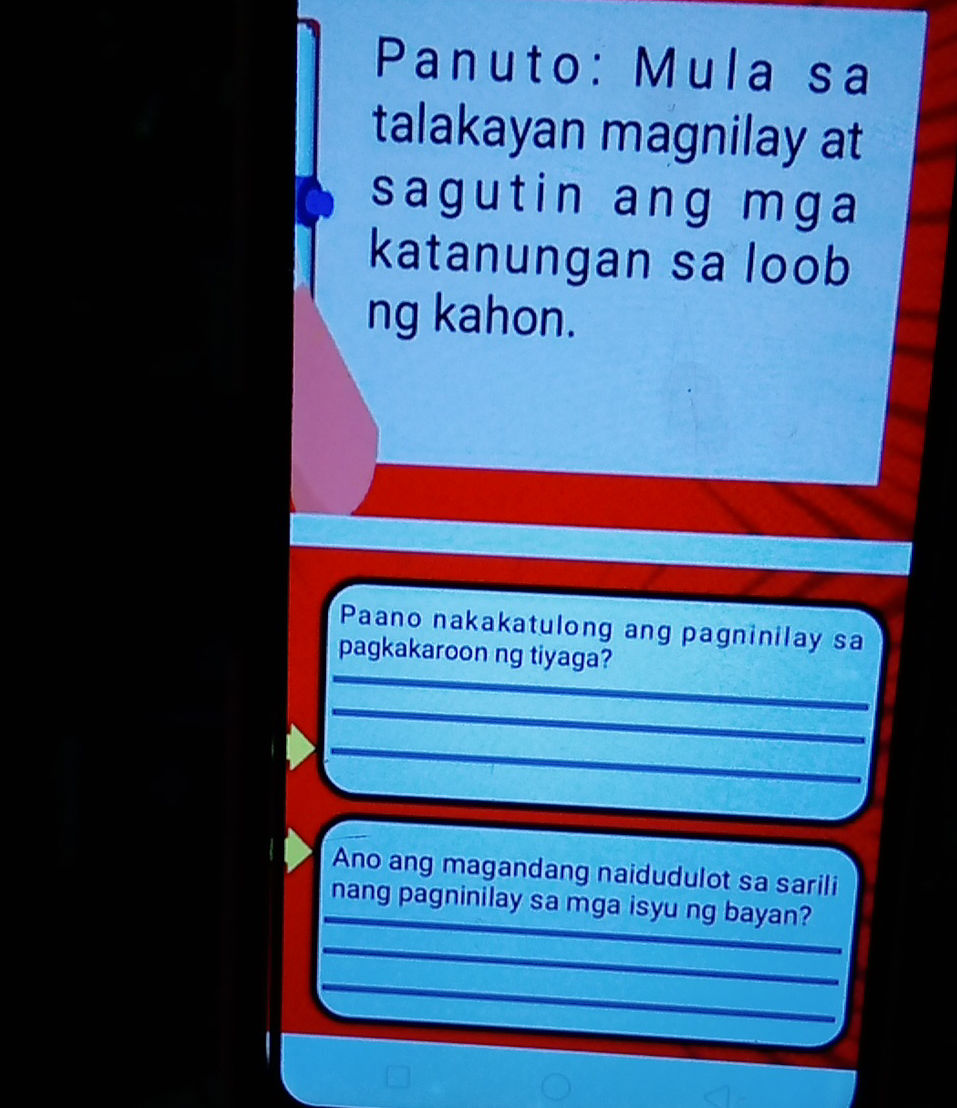 Panuto: Mula sa talakayan magnilay at | StudyX