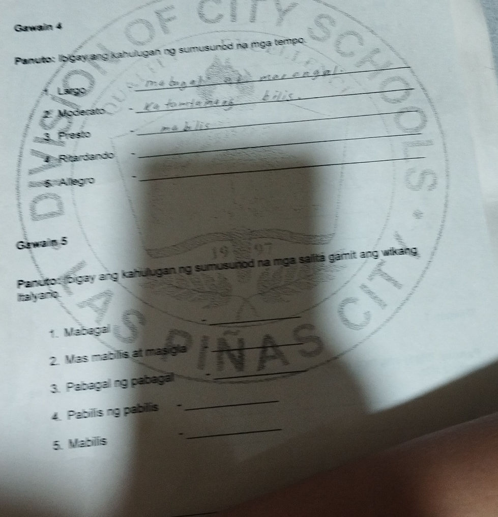 Gawain 4 Panuto: Ibigay ang kahulugan ng | StudyX