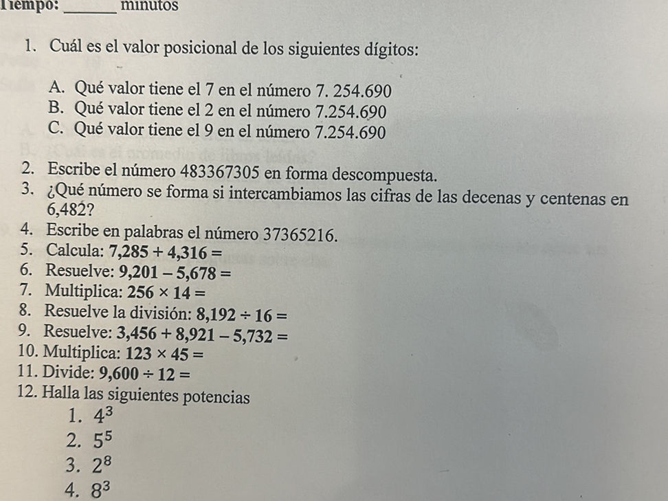 1. Cuál es el valor posicional de los | StudyX