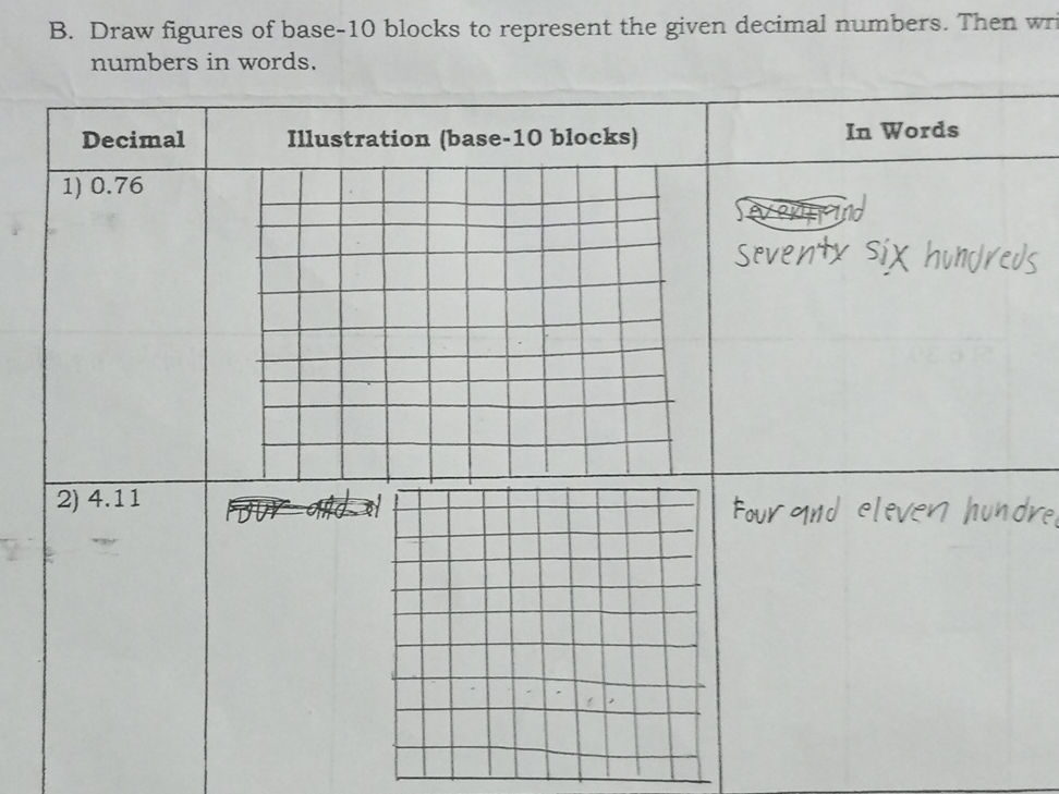 B. Draw figures of base-10 blocks to | StudyX
