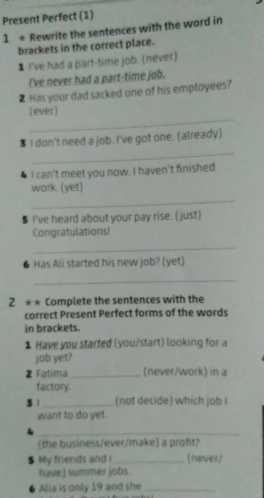 Present Perfect (1) 1 Rewrite the sentences | StudyX