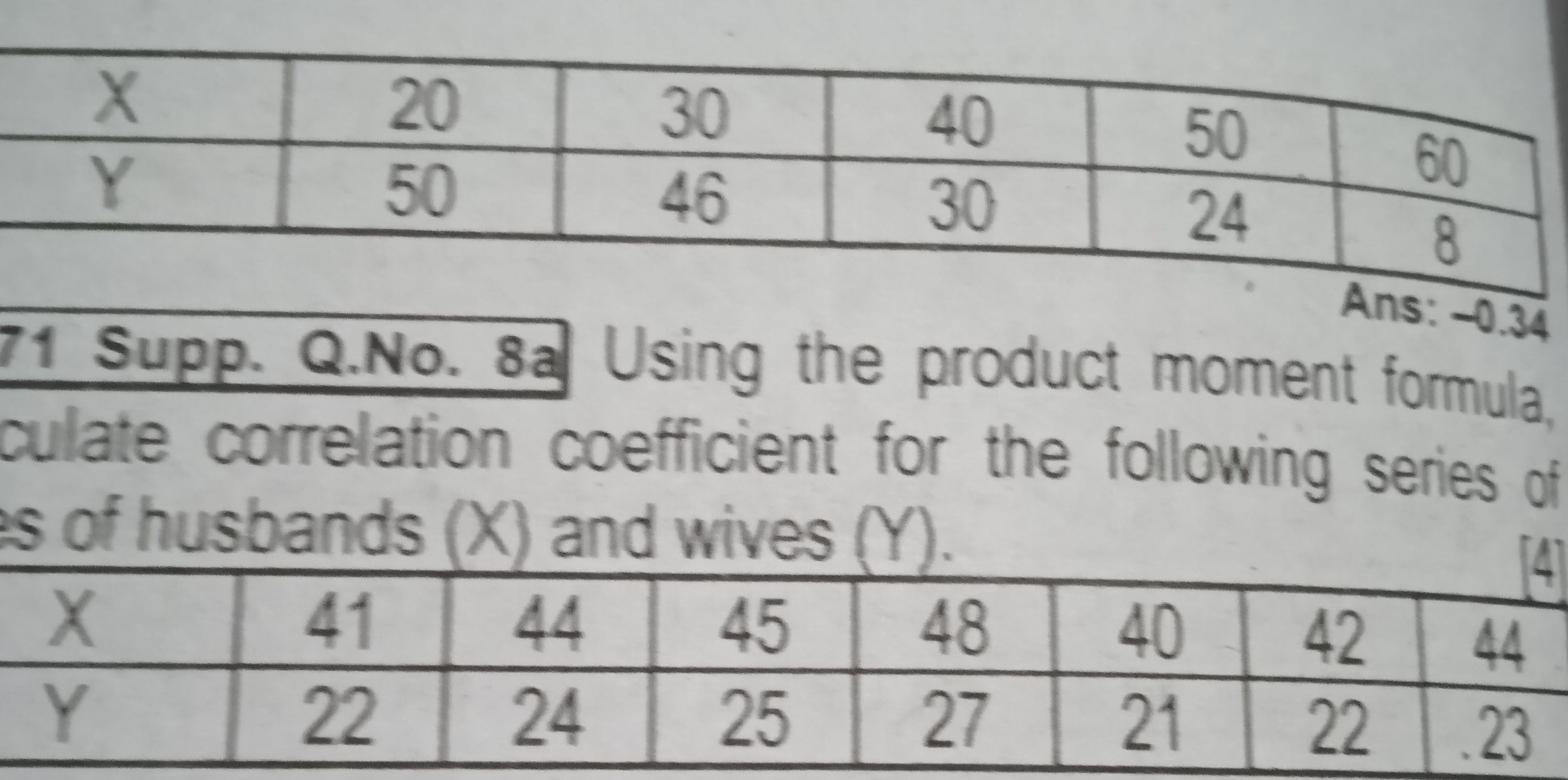 Using the product moment formula, calculate | StudyX