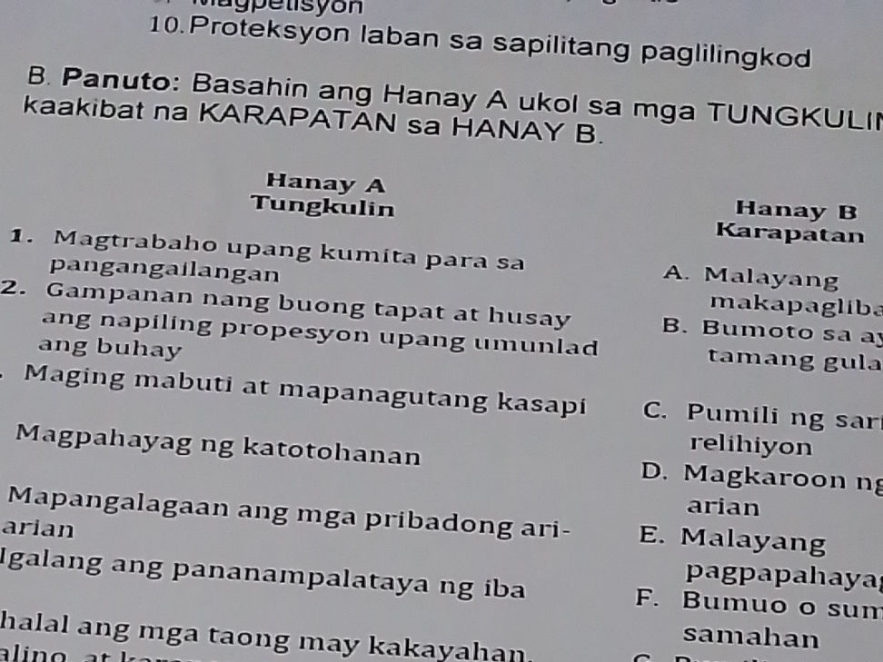 B. Panuto: Basahin ang Hanay A ukol sa mga | StudyX