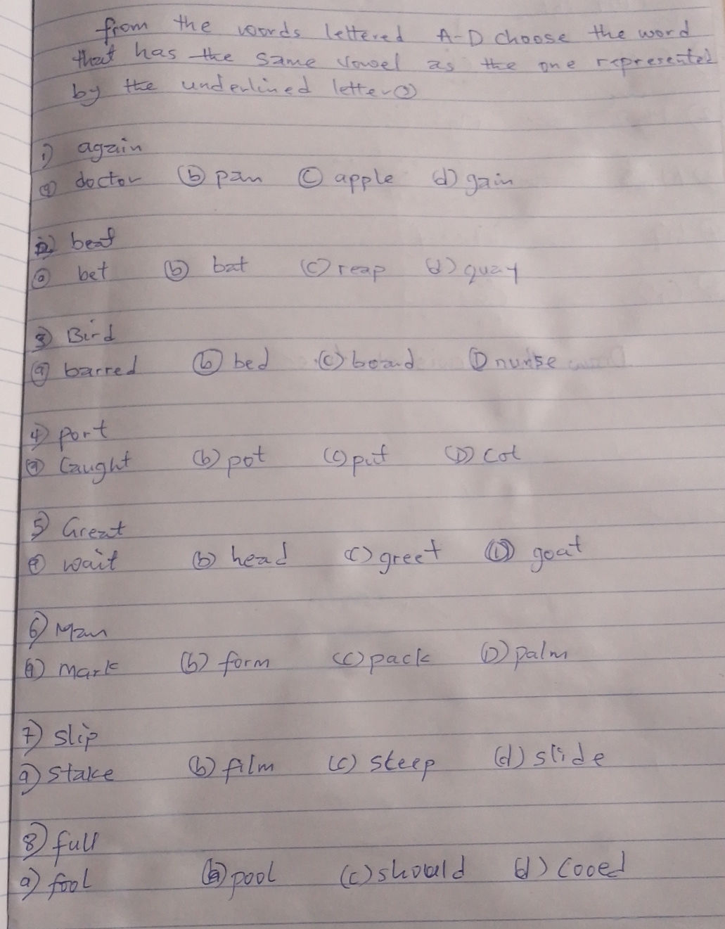 from the words lettered A-D choose the word | StudyX