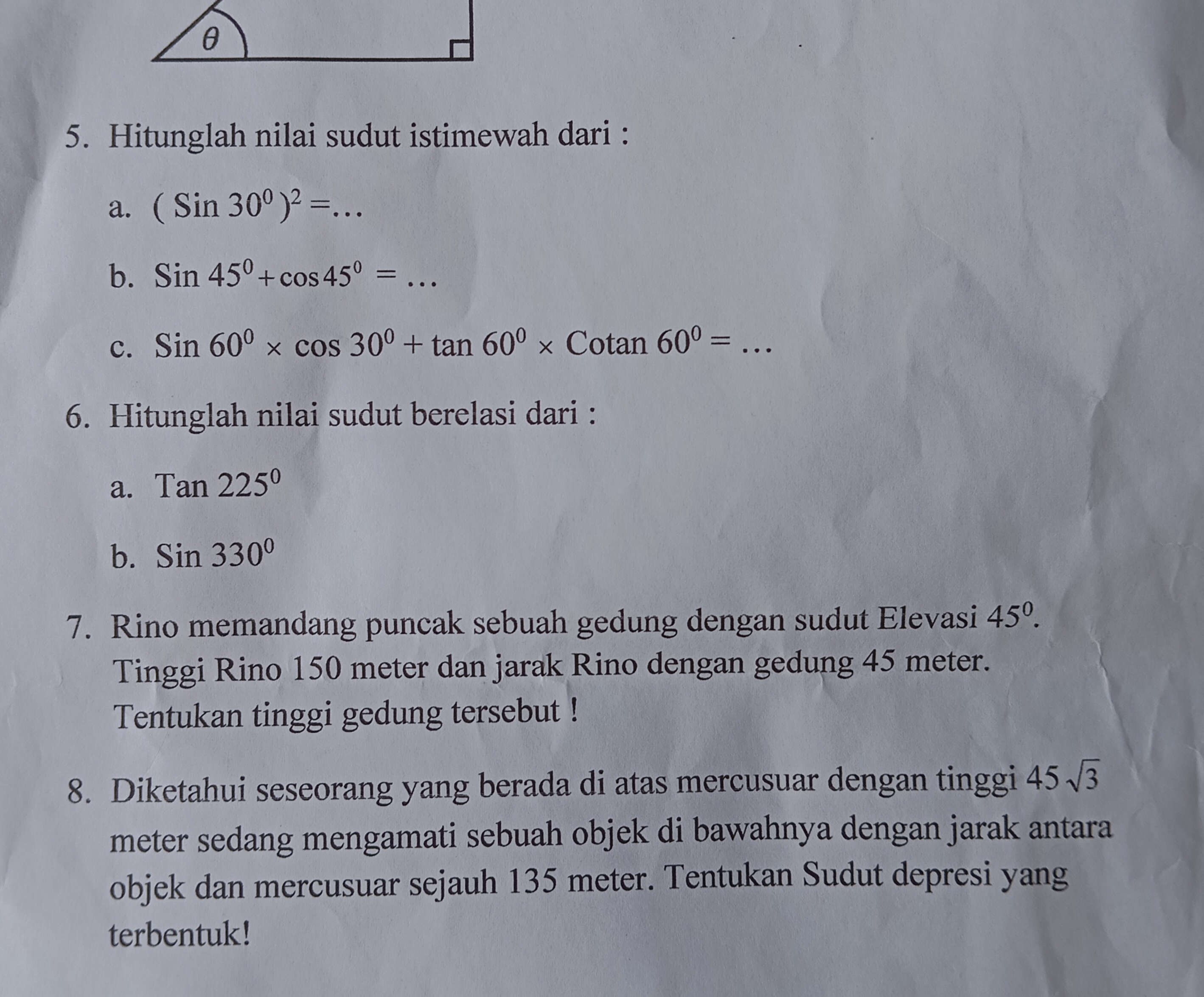 5. Hitunglah nilai sudut istimewah dari : | StudyX