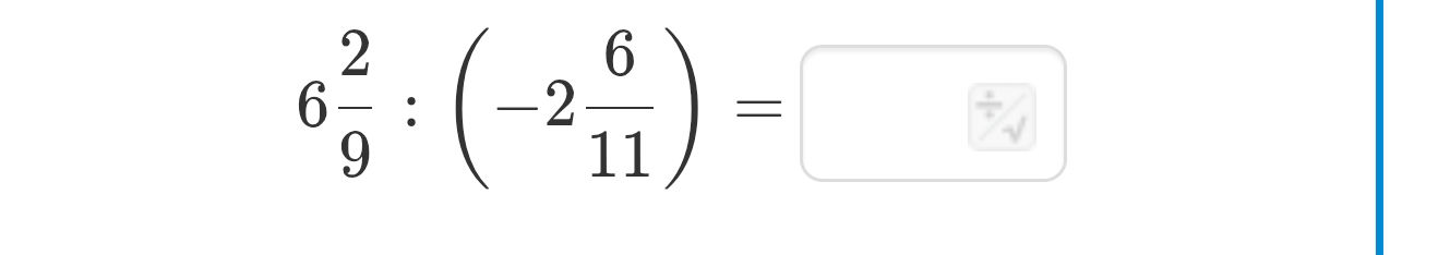 Dividing Mixed Numbers: 6 2/9 divided by -2 | StudyX