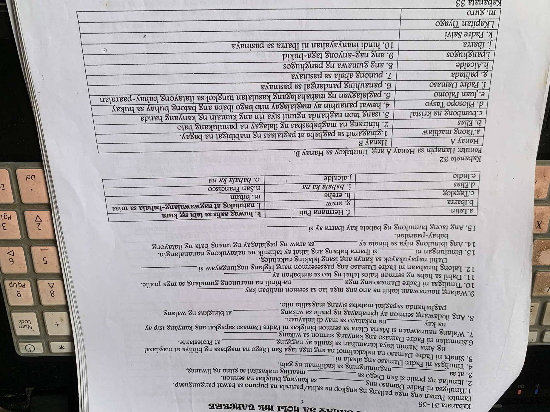 Kabanata 31-35 Panuto: Punan ang mga | StudyX