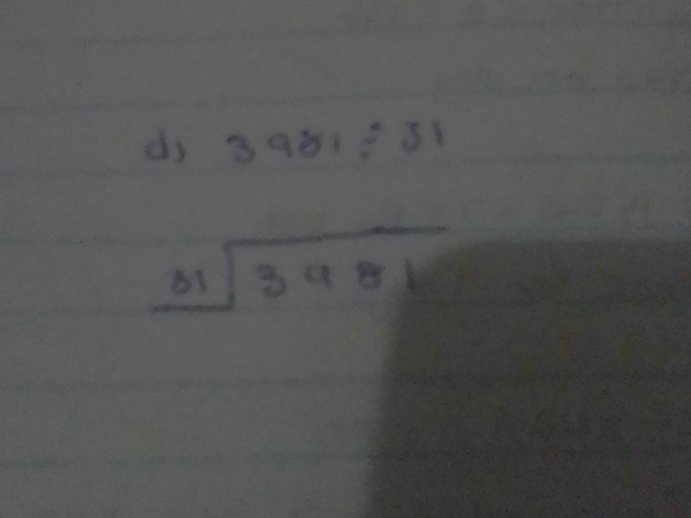 Division problem: 3981 divided by 31 | StudyX