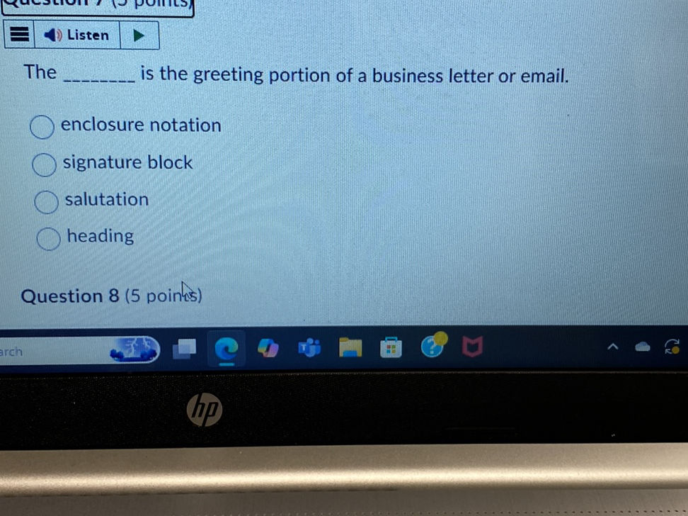 The ______ is the greeting portion of a | StudyX