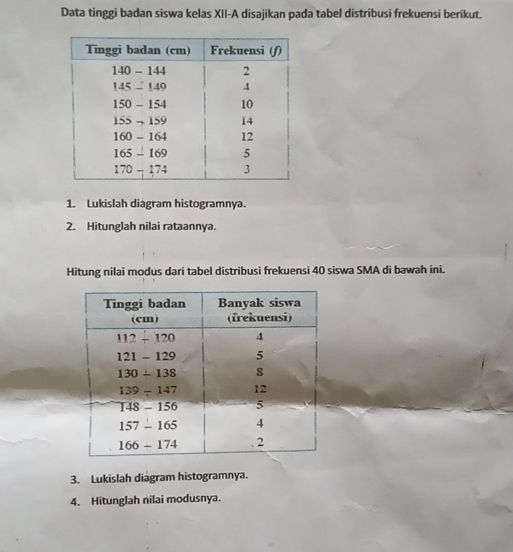 Data tinggi badan siswa kelas XII-A | StudyX
