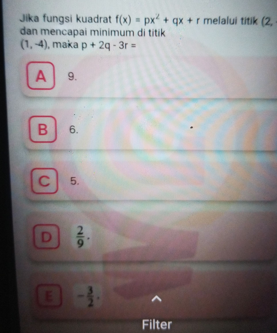 Jika fungsi kuadrat $f(x) = px^2 + qx + r$ | StudyX
