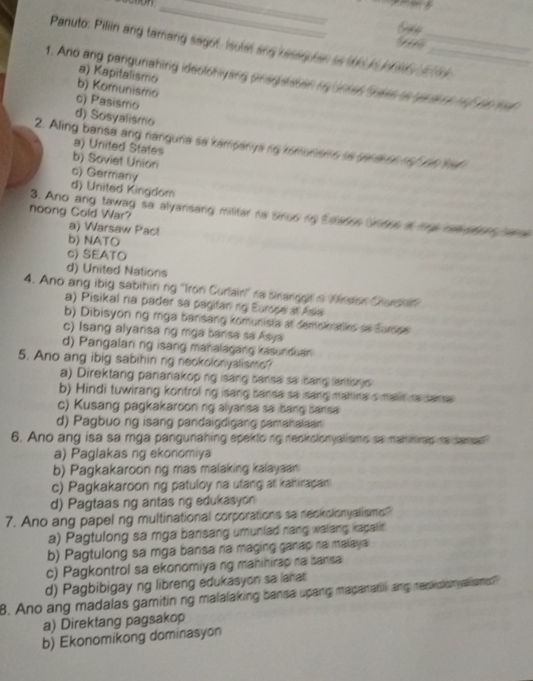 1. Ano ang pangunahing ideolohiyang | StudyX