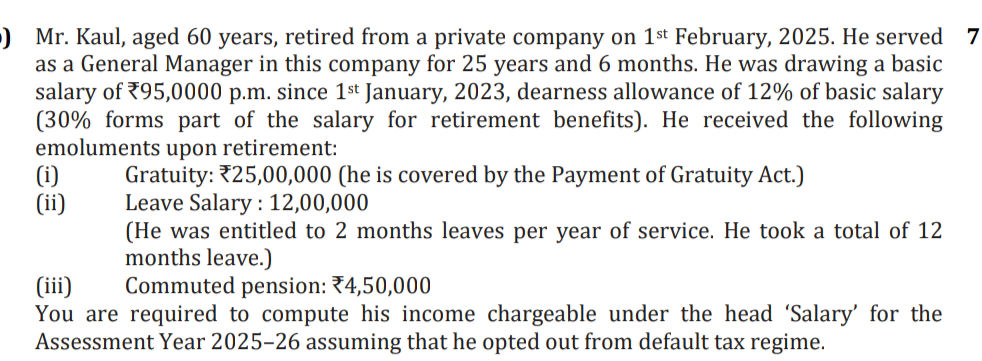 Mr. Kaul, aged 60 years, retired from a