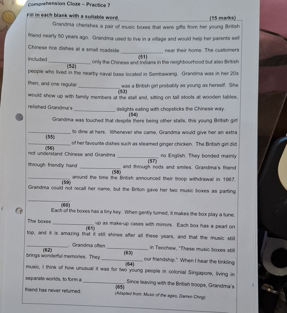 Comprehension Cloze - Practice 7 Fill in | StudyX