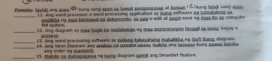 Panuto: Iguhit ang araw ☀️ kung sang-ayon sa | StudyX