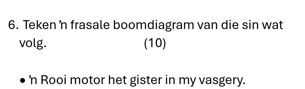 6. Teken 'n frasale boomdiagram van die sin | StudyX