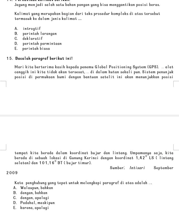 14. Perhatikan kalimat berikut: Jagung | StudyX