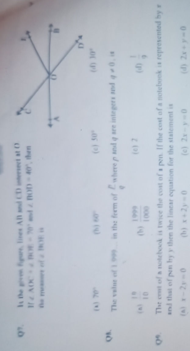Q7. In the given figure, lines AB and CD | StudyX