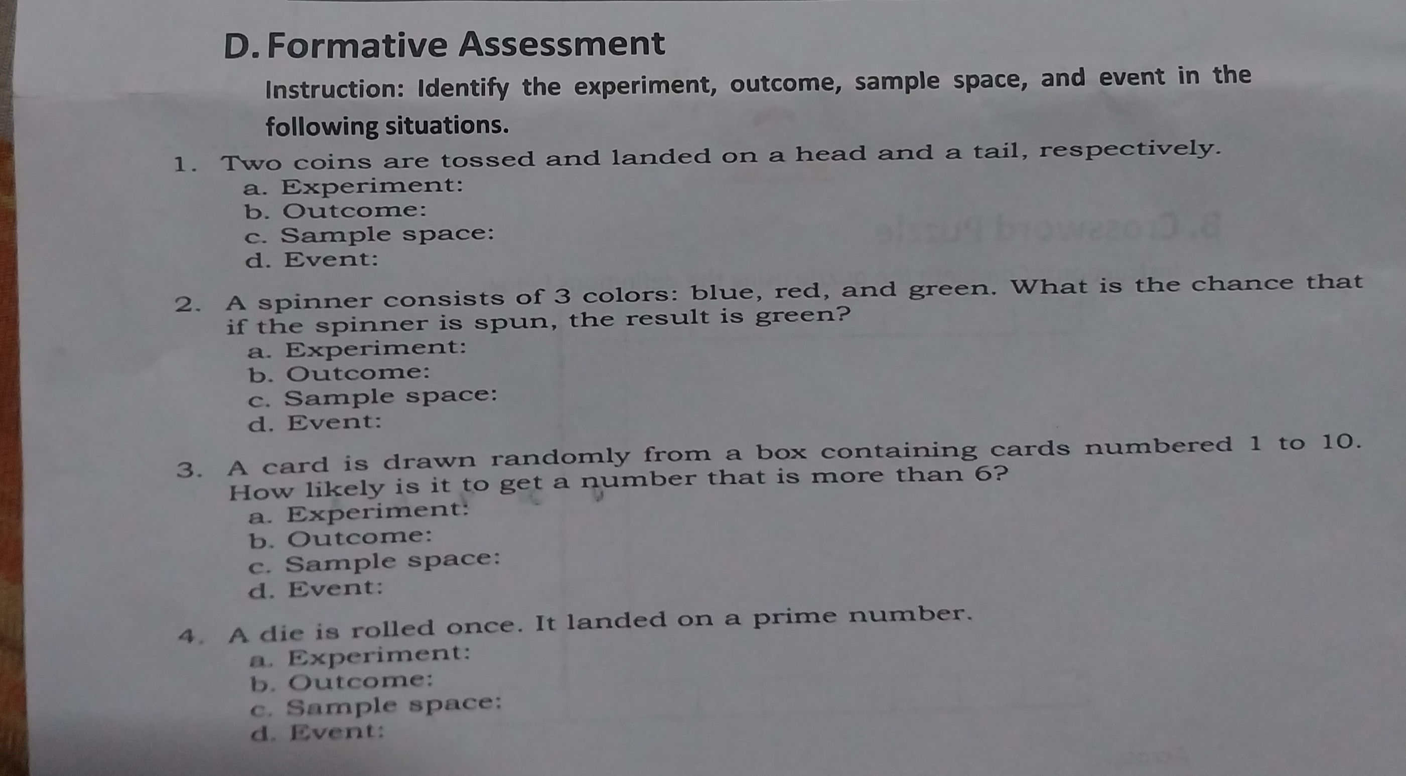 D. Formative Assessment Instruction: | StudyX
