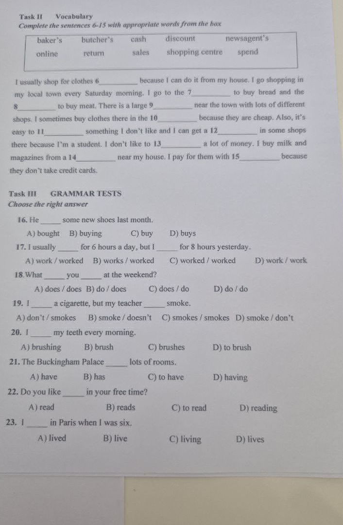 Task II Vocabulary Complete the sentences | StudyX