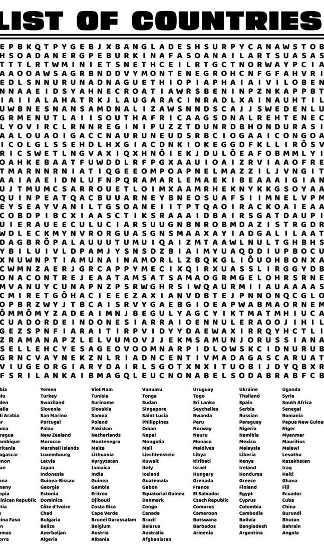 Find the countries in the word search | StudyX