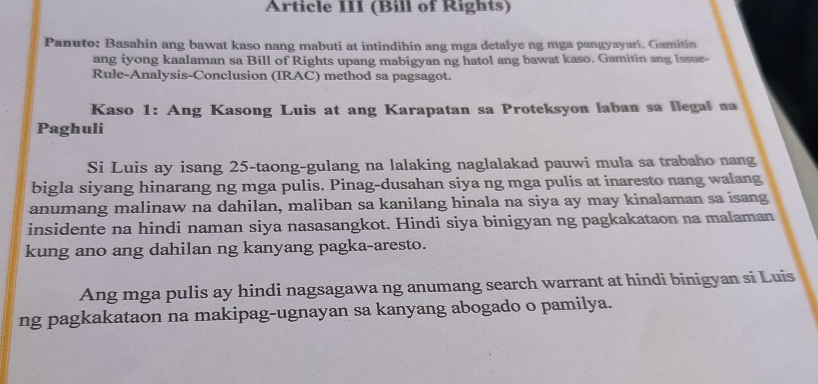 Panuto: Basahin ang bawat kaso nang mabuti | StudyX