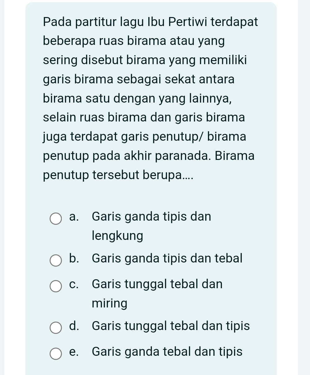 Pada partitur lagu Ibu Pertiwi terdapat | StudyX