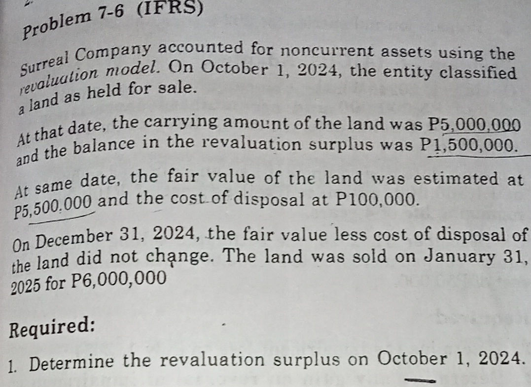 Problem 7-6 (IFRS) Surreal Company accounted