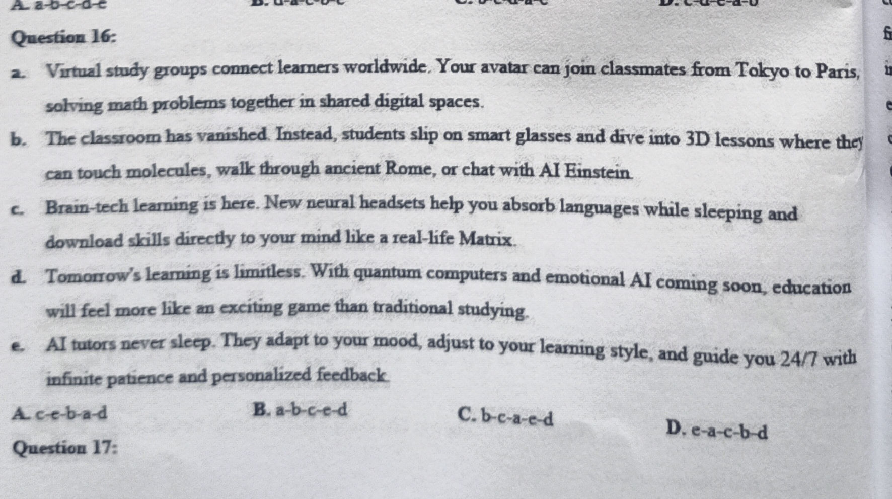 Question 16: a. Virtual study groups | StudyX