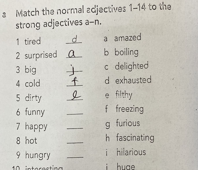 Match the normal adjectives 1-14 to the | StudyX
