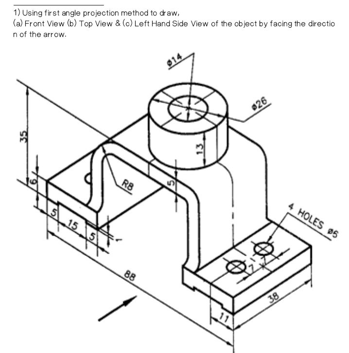 1) Using first angle projection method to | StudyX