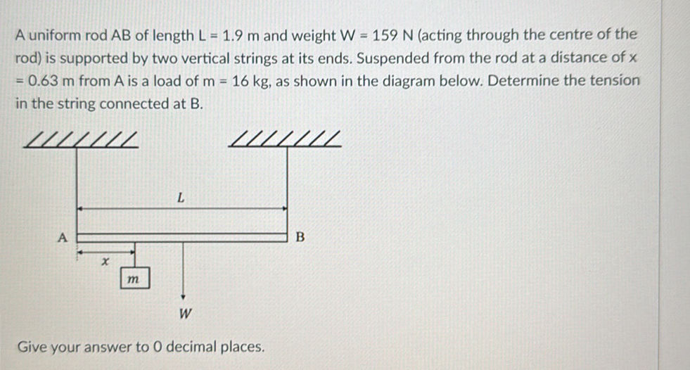A uniform rod AB of length $L = 1.9$ m and | StudyX