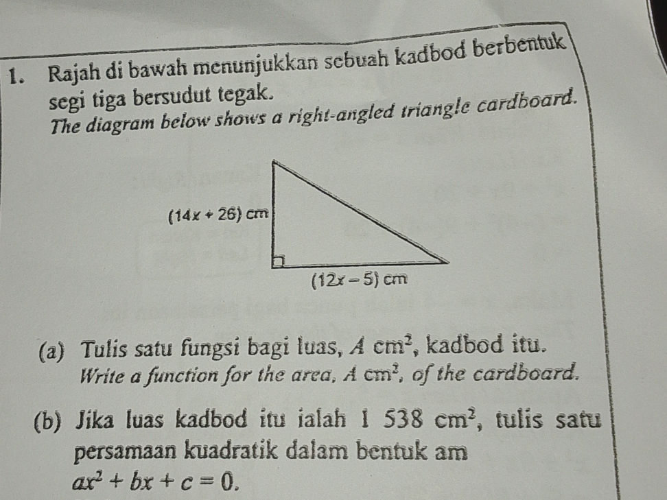 1. Rajah di bawah menunjukkan sebuah kadbod | StudyX