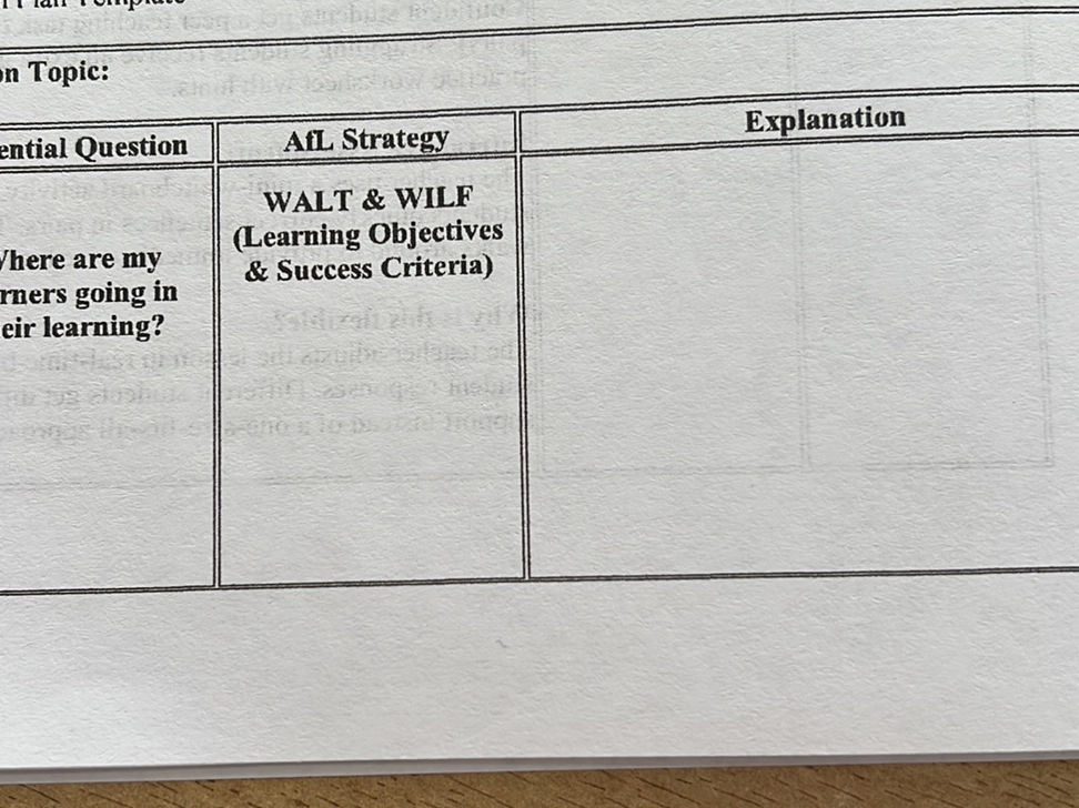 | Essential Question | AfL Strategy | | StudyX