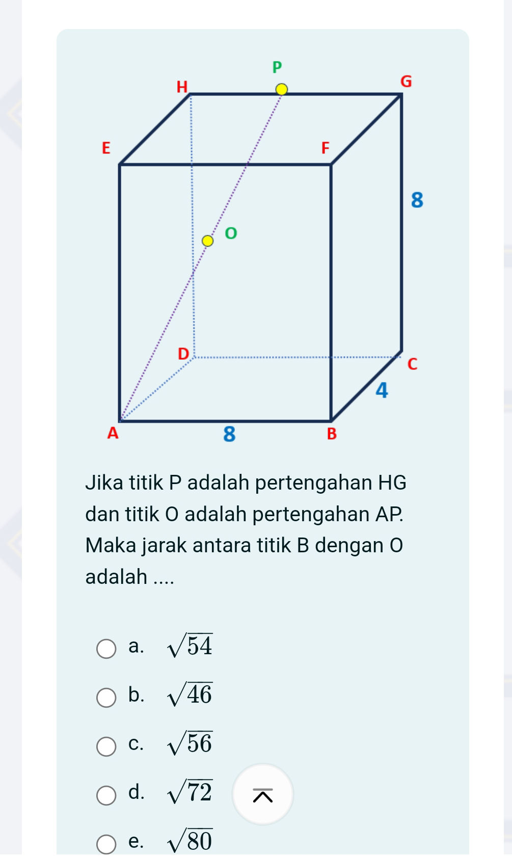 Jika titik P adalah pertengahan HG dan titik | StudyX