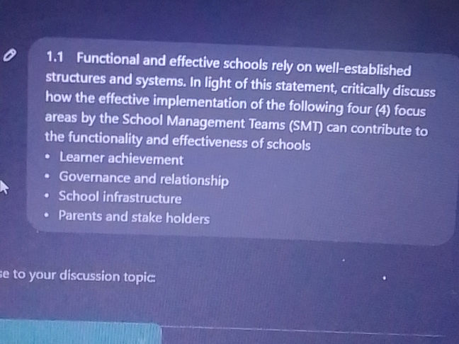 1.1 Functional and effective schools rely on | StudyX