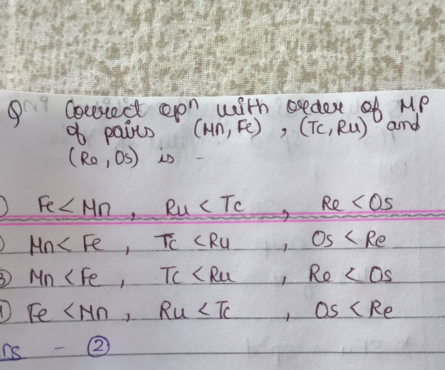 Correct option with order of MP of pairs | StudyX