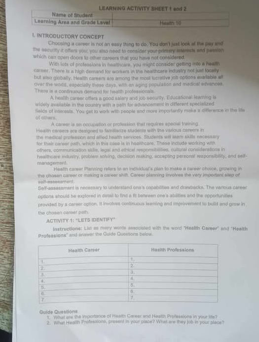 ACTIVITY 1: "LETS IDENTIFY" Instructions: | StudyX