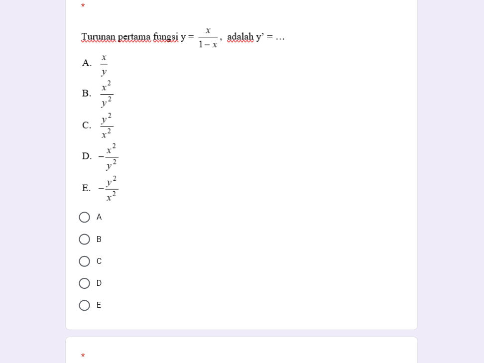 Turunan pertama fungsi $y = {x}{1-x}$, | StudyX