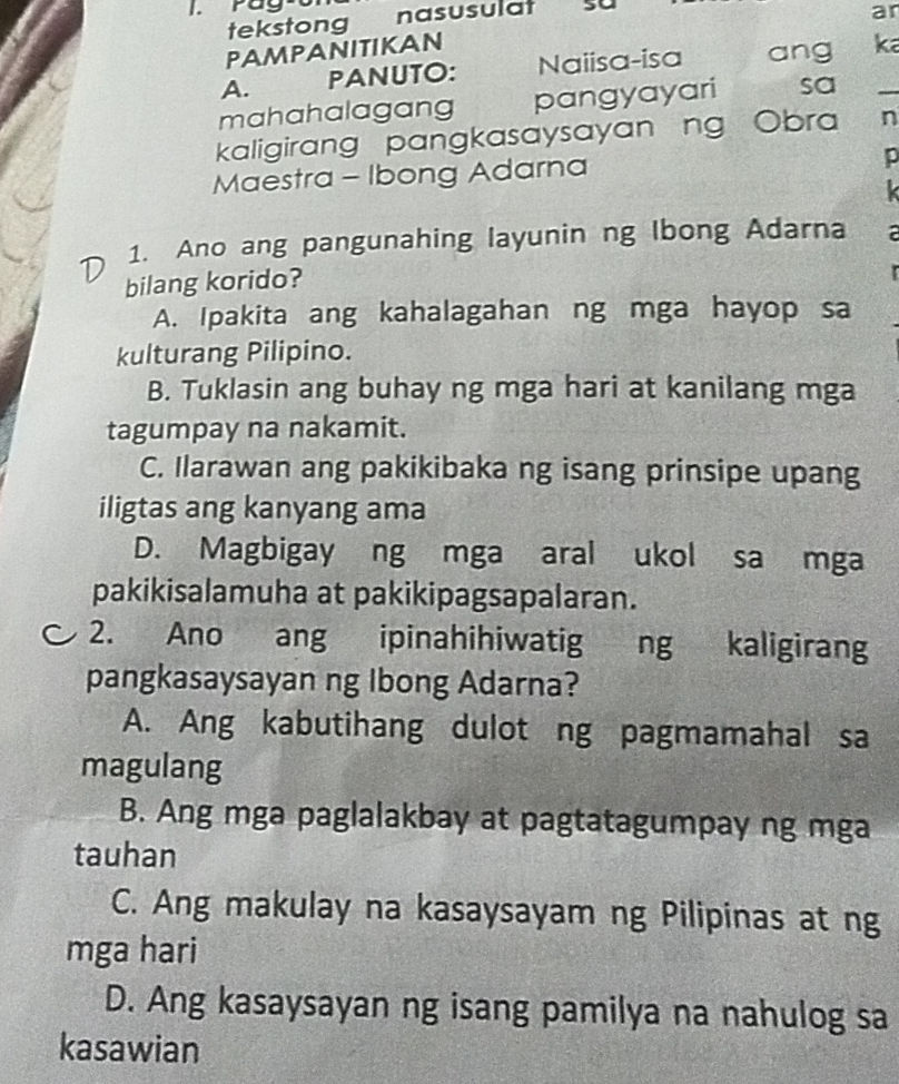 1. Ano ang pangunahing layunin ng Ibong | StudyX
