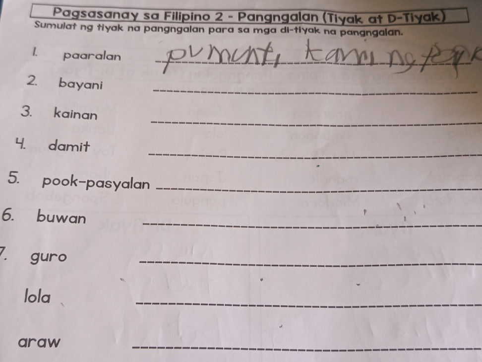 Pagsasanay sa Filipino 2 - Pangngalan (Tiyak | StudyX