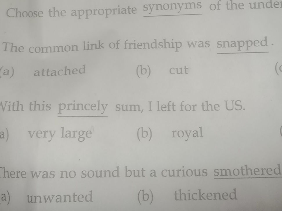 Choose the appropriate synonyms of the under | StudyX