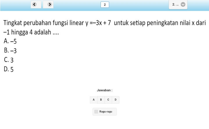 Tingkat perubahan fungsi linear y = -3x + 7 | StudyX