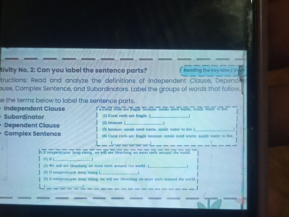 Activity No. 2: Can you label the sentence | StudyX