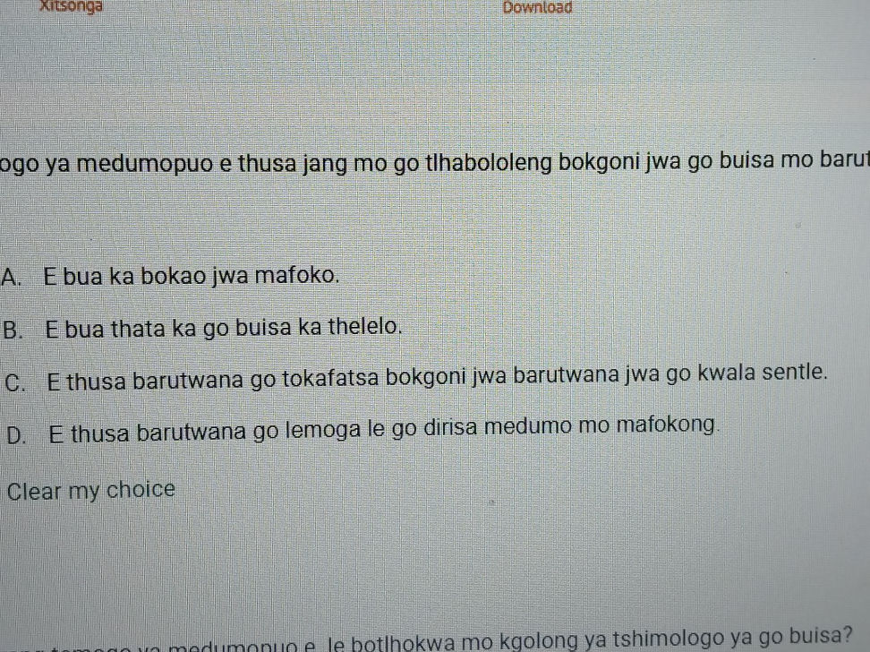 ogo ya medumopuo e thusa jang mo go | StudyX